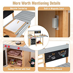 Costzon Mud Kitchen for Kids Outdoor, Wooden Pretend Play Kitchen with Removable Sink, Stoves, Storage Shelf, Toddler Backyard Toy Kitchen Set, Kids Kitchen Set for Boys Girls Age 3+