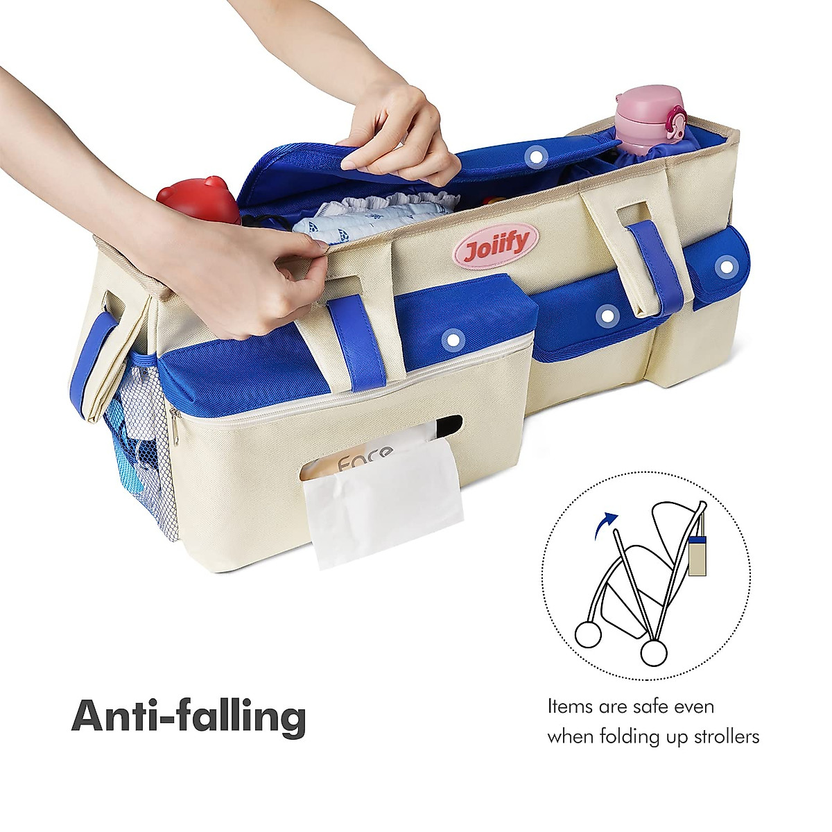 Joiify Large Double Stroller Organizer for BOB Duallie & Baby Jogger City Mini GT, Insulated Cup Holders & 6 Pockets, Parent Console Caddy Bag