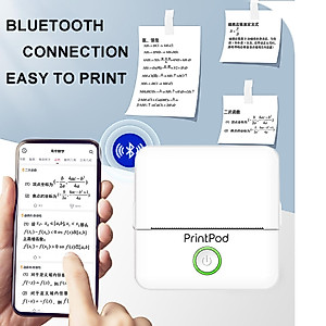 Print Pod Wireless Bluetooth Sticker Thermal Fast Printer, Inkless Pocket Printer for DIY Scrapbook with 5 Rolls Printing Paper (White)