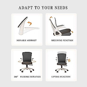 Desk Chair Ergonomic Office Chair Breathable Mesh Chair High-Back Computer Chair with Adjustable Height Headrest Flip-Up Arms and Lumbar Support Executive Rolling Swivel Black