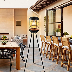 JJALIGHTS Solar Floor Lamp Outdoor Lights, Metal Solar Lamp Waterproof Large Lantern Outdoor Decoratiions for Patio Deck Lawn Yard Garden Pathway (Black)