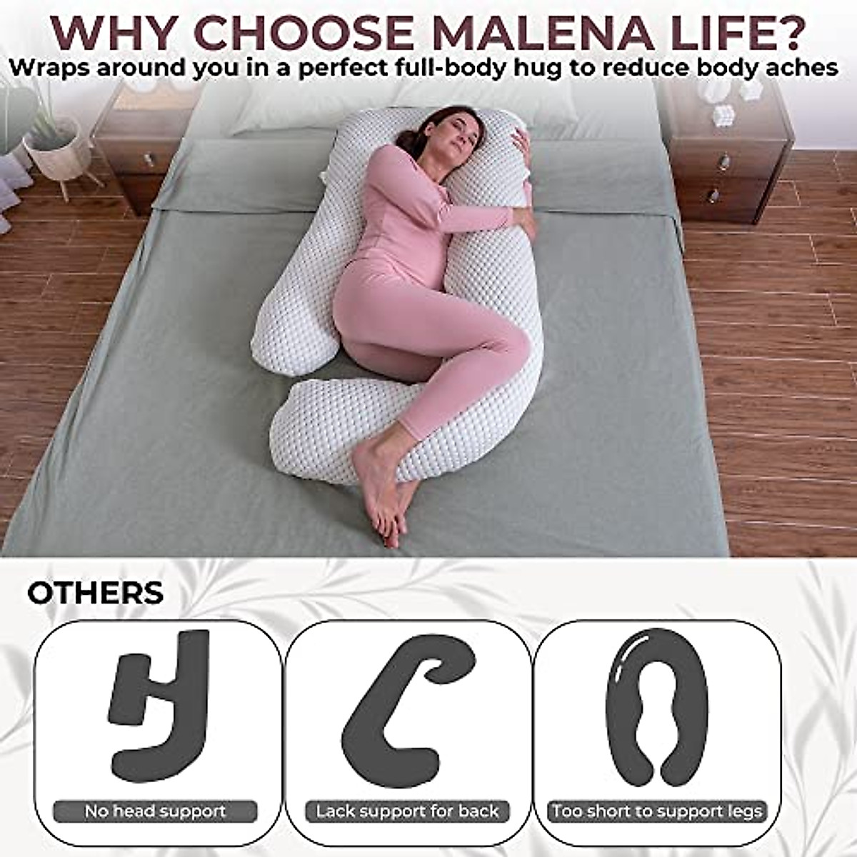 U Shaped Pregnancy Body Pillow with 2 Removable Covers for Sleeping Full Body, Head, Belly, Back, Leg Pillow for Side Sleepers Maternity Pillow (Mesh Airflow - Light Green + Jersey Light Grey)