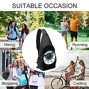 Enamel Pin Eyeball Crossbody Backpack Shoulder Bag Lightweight One Strap Sling Bag Travel Hiking Daypack