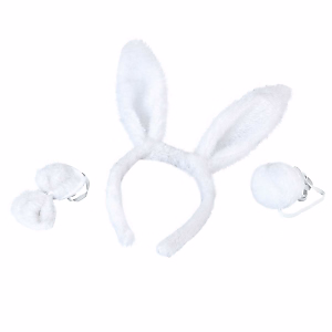 BinaryABC Bunny Rabbit Costume Set,Ears Headband Bow Ties Tail Set,Halloween Costume Assesories(White)