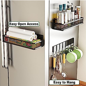 Aobvrey 3 Pack Magnetic Spice Rack Organizer, Refrigerator Organization and Storage, Metal Kitchen Organization Seasoning Organizer Shelf, Magnetic spice rack for Refrigerator Microwave Oven (Black)