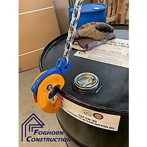 55 Gallon Drum Lifting Chain Hoist with 1 Ton Capacity - Webbing Sling Included for Extra Attachment Options Forklift, Crane, Jib Boom, Chain Lifter