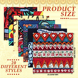 Mixweer 40 Pcs 10 x 10 Inch African Print Fabric Indian Cotton Fabric Indian Block Print Fabric Squares Vintage Multicolor Ethnic Style Decorative Fabric for Quilting Sewing Patchwork DIY Craft