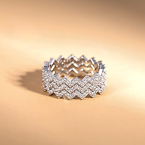 SHINYSO Weddings Band for Women Waved Thin Stacking Ring Full Cubic Zirconia Eternity Engagement Silver Ring Size 7