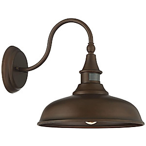 John Timberland Gough Rustic Farmhouse Outdoor Barn Light Fixture Bronze 12 1/2" Dusk to Dawn Motion Sensor for Exterior House Porch Patio Outside Deck Garage Yard Front Door Garden Home