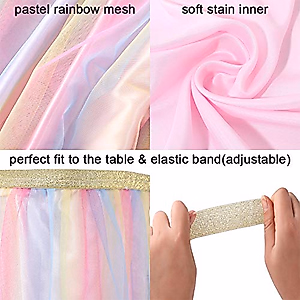 MORPHO HELENA 6ft Pastel Tulle Table Skirt for Rectangle or Round Tables Pink Tutu Table Skirts Tablecloth for Princess Baby Shower Girl Birthday Party Cake Dessert Table Decorations