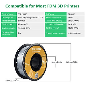 Kingroon Silk PLA 3D Printer Filament, Dimensional Accuracy +/- 0.03 mm, 1 kg Spool(2.2lbs), PLA Shiny Filament 1.75 mm (Silver)