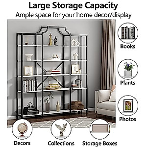 Auromie Triple Wide 5-Tier Bookshelf, 70.87" L x 79.13" H Extra Large Bookcase, Tall Open Etagere Display Shelf with Metal Frame, Freestanding Modern Storage Shelves for Home Office, Black&White