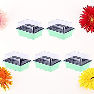 TOPBATHY Seed Starter Kit 12 Cells Seedling Trays Gardening Germination Tray Plant Grow Kit with Humidity Dome for Gardening Propagation Bonsai Germination (5pcs,Green)