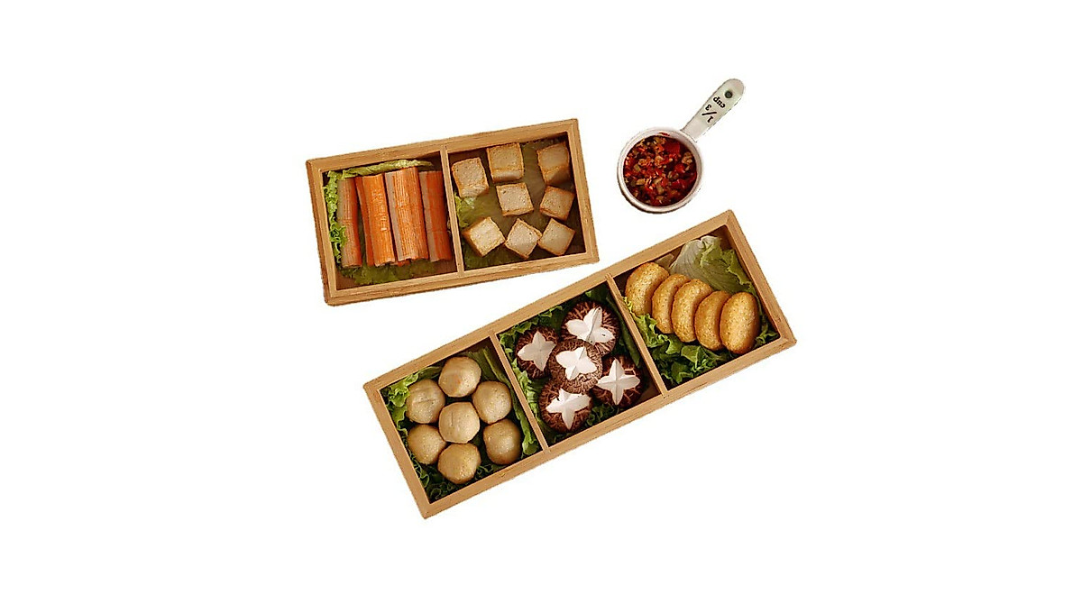 Multi-Compartment Wooden Tray for Serving Food
