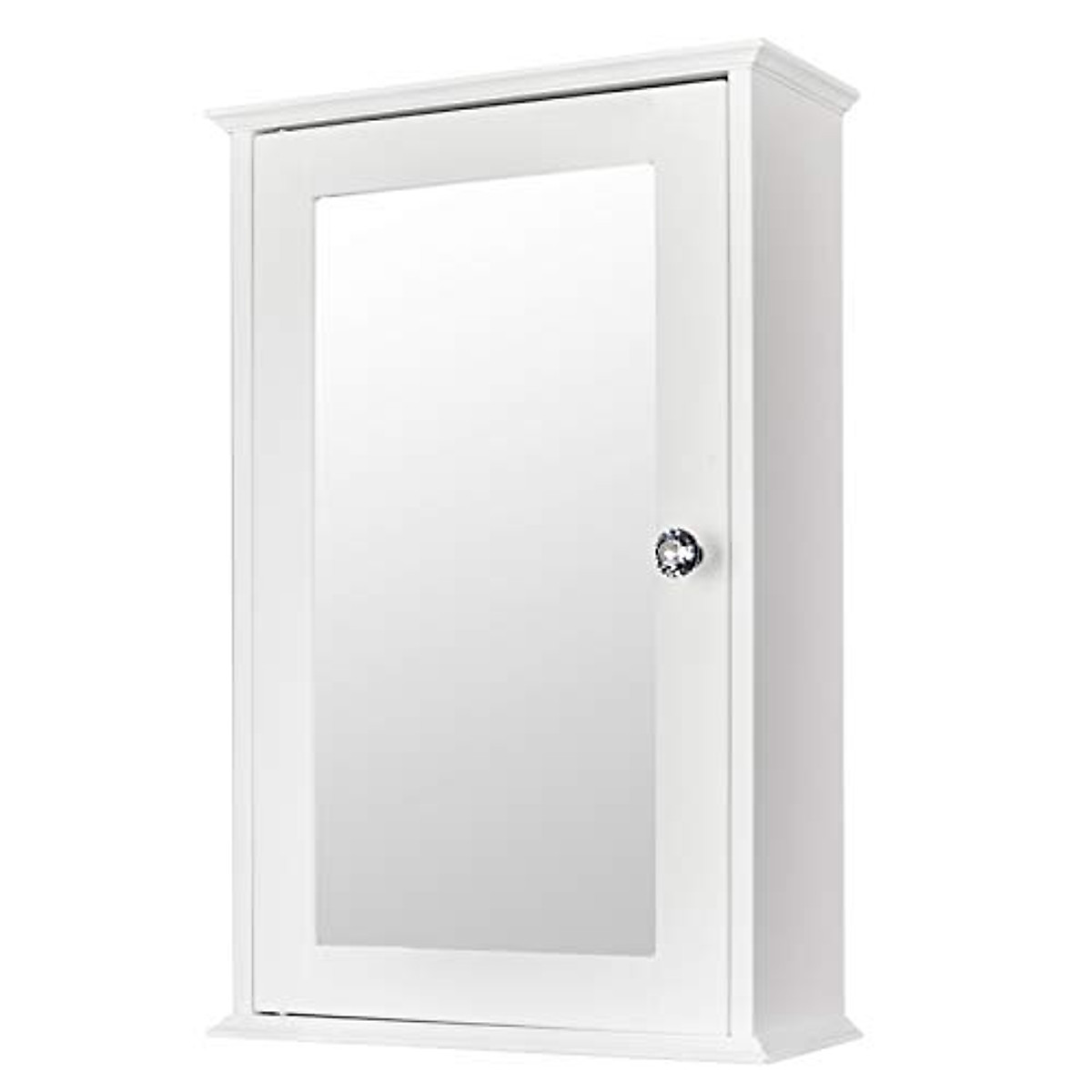 Bathroom Cabinet with Mirror Wall Mounted - Single Door White Open Shelf Wooden Medicine Storage for Bathroom Living Room Kitchen