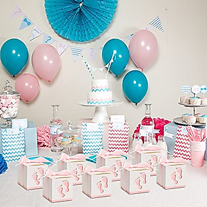 BEISHIDA Pink Baby Girl Shower Favor Boxes Footprint Party Favor Boxes Candy Boxes with Ribbons for Gender Reveal Party Newborn Baby Shower Party Favor (25pcs，2.4 inch)