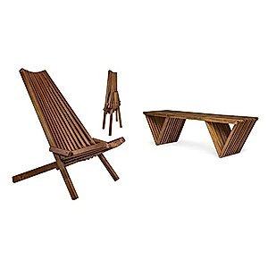 CleverMade Tamarack Folding Wooden Outdoor Chair & Christopher Knight Home 305722 Esme Outdoor Acacia Wood Bench, Teak Finish