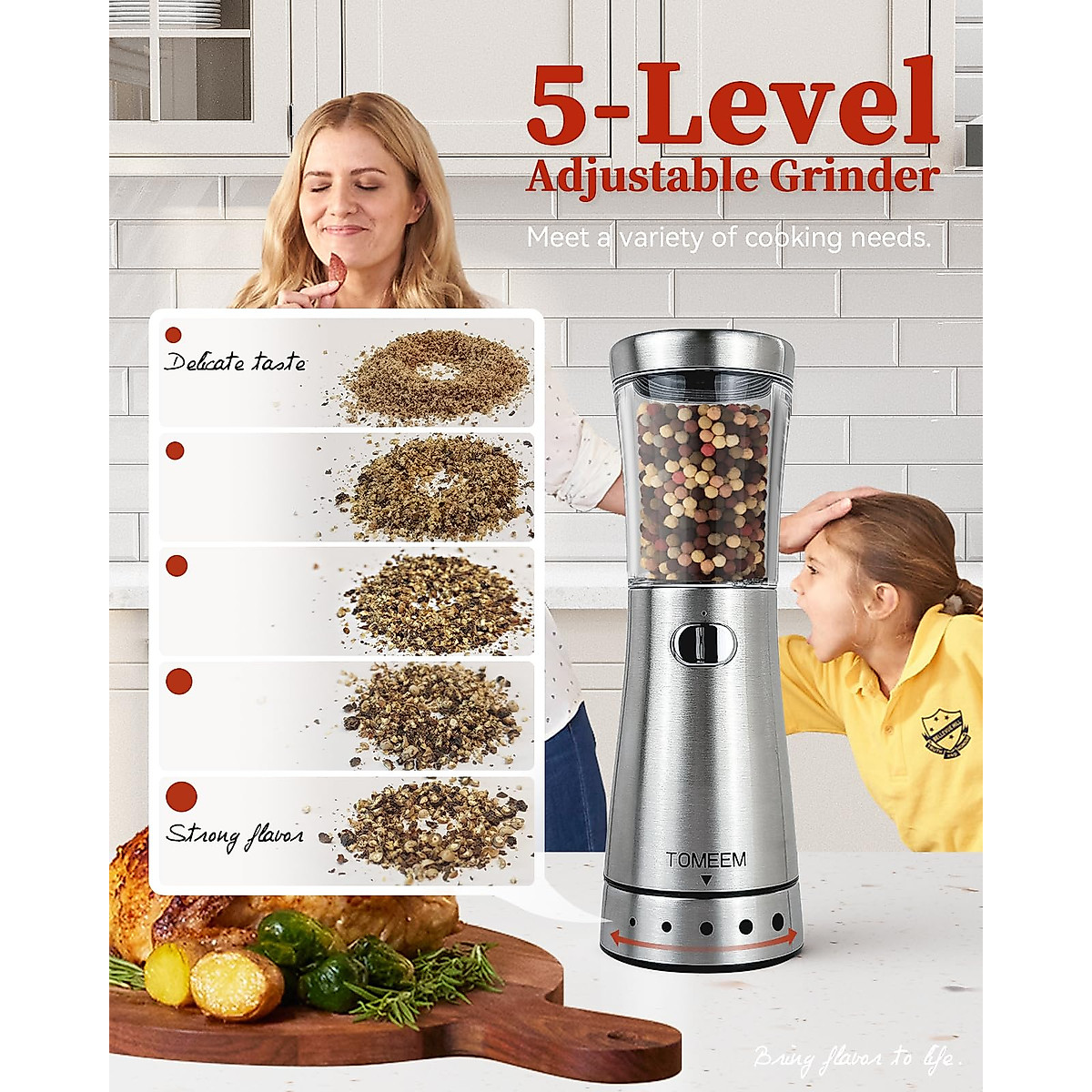Electric Salt and Pepper Grinder Set with Storage Base, Stainless Steel Rechargeable Salt and Pepper Grinder Set with 4.5 oz Large Capacity, 1.8" Wide Mouth, Adjustable Coarseness, Ideal for Kitchen
