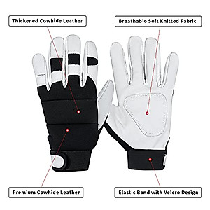 GSG Men Women Work Gardening Leather Gloves Thorn Proof Medium White Garden Working Gloves