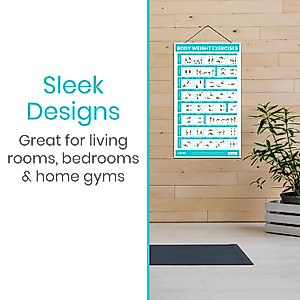 Vive Yoga Poses + Stretching Exercises + Resistance Band Workouts Poster for Home Gym (3 Pack) - 149 Illustrations for Flexibility, Strength, Core, Exercising, Pilates Mat - Work Chart Set, Laminated 30" x 17"