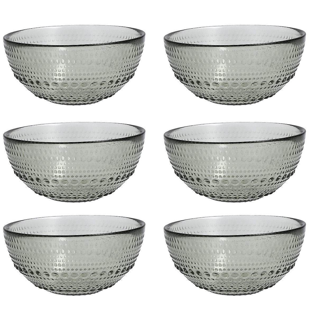 Fortessa Jupiter Vintage Glassware Collection 5 Inch Cereal Salad Dessert Snack All-Purpose Bowl 6 Pack, Smoke Gray, 14 Ounce (6 Pack)