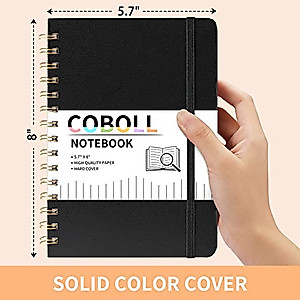 Ruled Notebook/Journal - Notebooks with Hardcover and Premium Thick Paper, 8" x 5.7" (exclusive of spirals), College Ruled Spiral Notebook/Journal, Strong Twin-Wire Binding, Back Pocket, Black