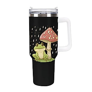 Cute Frog Mushroom 40OZ Tumbler Stainless Steel Travel Mug Water Bottle Car Cup Tea Cups with Lid White-style