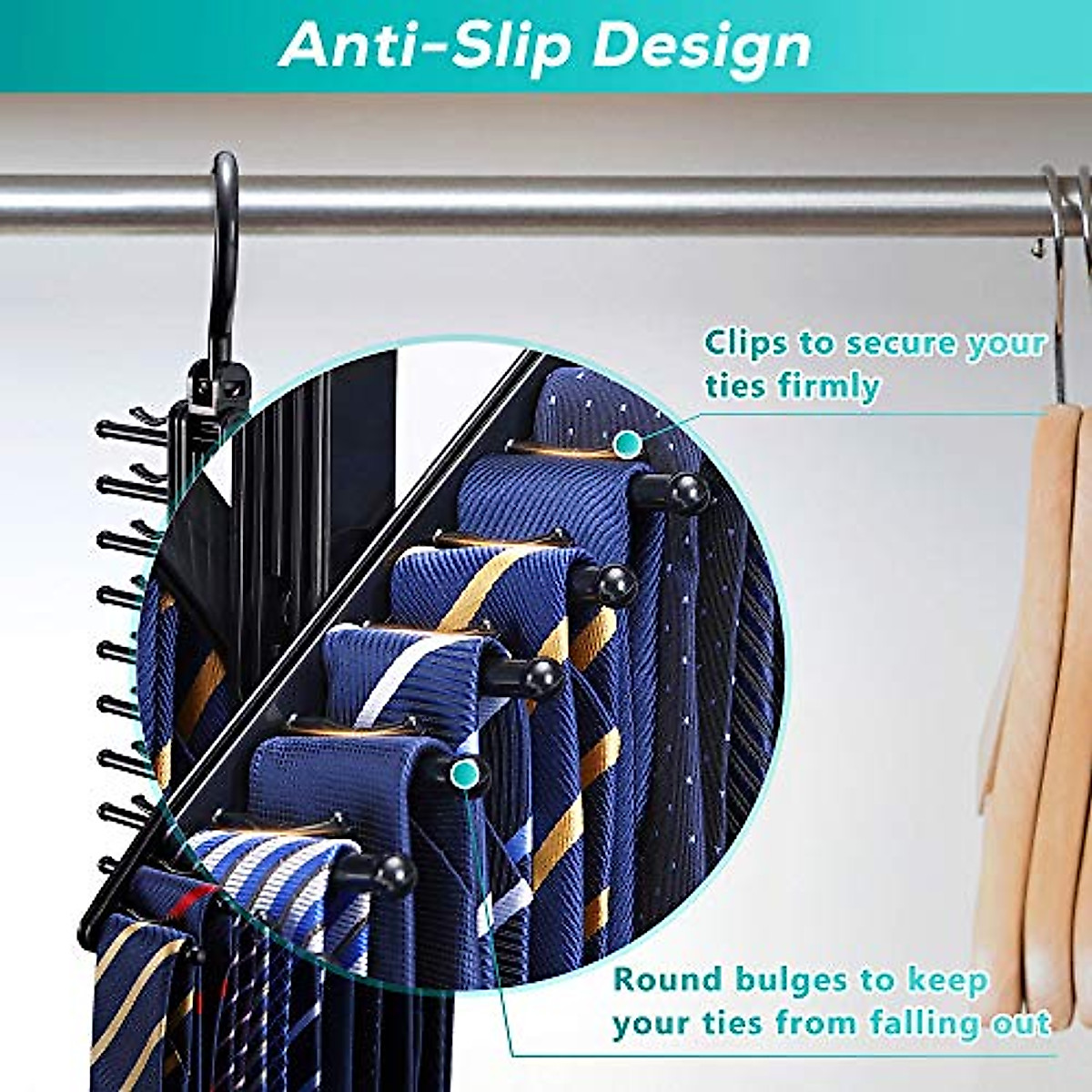 IPOW Upgraded 2 PCS See Everything Cross X 20 Tie Rack Holder,Rotate to Open/Close Tie and Belt Hanger with Non-Slip Clips,360 Degree Swivel Space Saving Organizer
