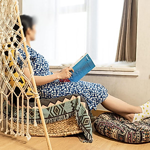 SHAREMILY Square Floor Cushion Cotton Linen Floor Pillow Solid Tufted Meditation Yoga Tatami Seating Cushion for Living Room Balcony Bay Window Bedroom Garden Party, 23x23 Inch, Blue Futon