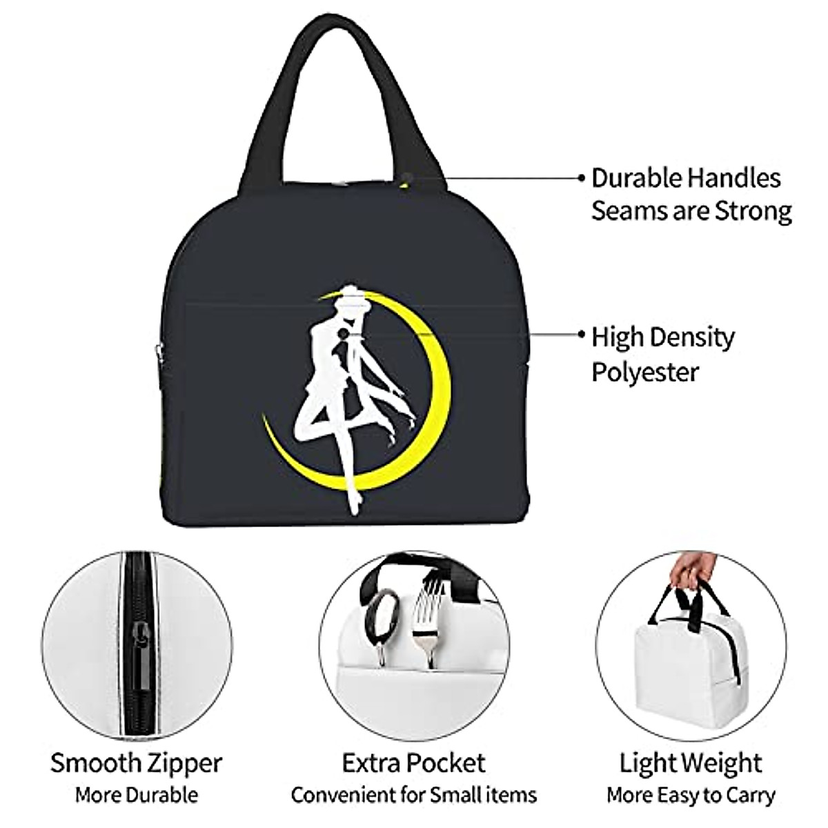 FONSMAY Sailor Moon Reusable Insulated Lunch Bag Cooler Tote Box Container with Front Pocket for Woman Man Office Work School Picnic Beach Workout Travel