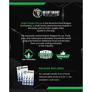 Bright Knight Reflective Flame Stickers, 4 Pcs Blue Reflective Car Sticker Decal with 3M Retro-Reflective Vinyl, Self-Adhesive Outdoor Waterproof Safety Flame Decals for Trucks, Cars, and Helmets