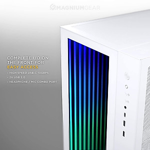MagniumGear (MG-NE620QI_DWT02) NEO Qube 2 IM, Dual Chamber ATX Mid-Tower, Digital-RGB Infinity Mirror Front Panel, Front I/O USB Type C, Tempered Glass Panels, White