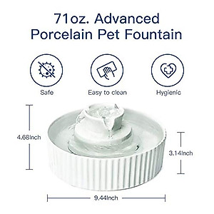 Cepheus Ceramic Pet Drinking Fountain, Ultra Quiet Cat Water Fountain, 2.1L Drinking Fountains Bowl for Cat and Dogs with Carbon Filter and Foam(White)