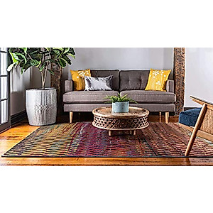 Unique Loom Outdoor Modern Collection Area Rug - Wavy (5' 3" x 8' Rectangle, Multi/ Beige)
