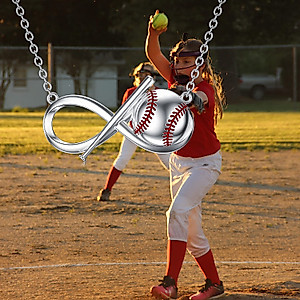 RMREWY Baseball Necklace 925 Sterling Silver Infinity Pendant Baseball Bat Sports Charm Baseball Jewelry Gift for Women Baseball Lovers