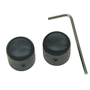KAISH Set of 2 Black Pearl Top Guitar Dome Knobs with Set Screw for Tele Guitars Black Pearl Cap Bass Black Knobs