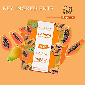 LAISAE Papaya Brightening Soap, Glowing Skin & Hydrating Face Moisturizer with Niacinamide, Shea Butter and Aloe Vera, Even Skin Tone Body Cleansing Bar - Sensitive Skin Soap, Vegan, 3.52 oz (2 Bars)