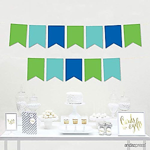 Andaz Press Hanging Pennant Banner with String, Kiwi Green, Turquoise, Royal Blue, 1-Set, 24 Pennants, Approx. 12-Feet Long, Rainbow Peacock Theme