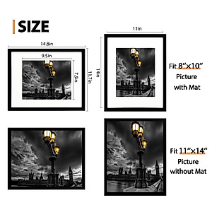 Fixwal 10 Pack 11x14 Picture Frame in Black, Display Pictures 8x10 with Mat or 11x14 Without Mat, Photo Frame for Wall or Tabletop Display