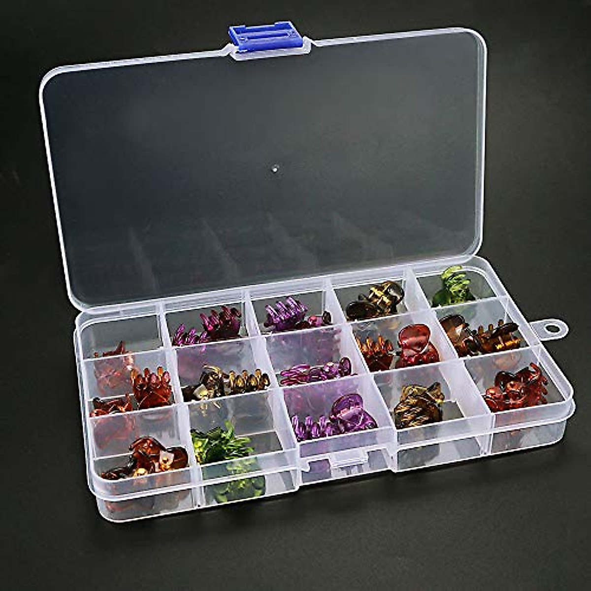 WYKOO 5 Pack 15 Grids Transparent Plastic Bead Organizers, Clear Plastic Jewelry Organizer Box with Movable Dividers, Earring Storage Containers Small Craft Storage Box