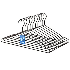 Amber Home 30 Pack 17" Strong Black Metal Wire Clothes Hangers, Heavy Duty Coat Hangers, Standard Suit Hangers for Jacket, Shirt, Dress (Black, 30)