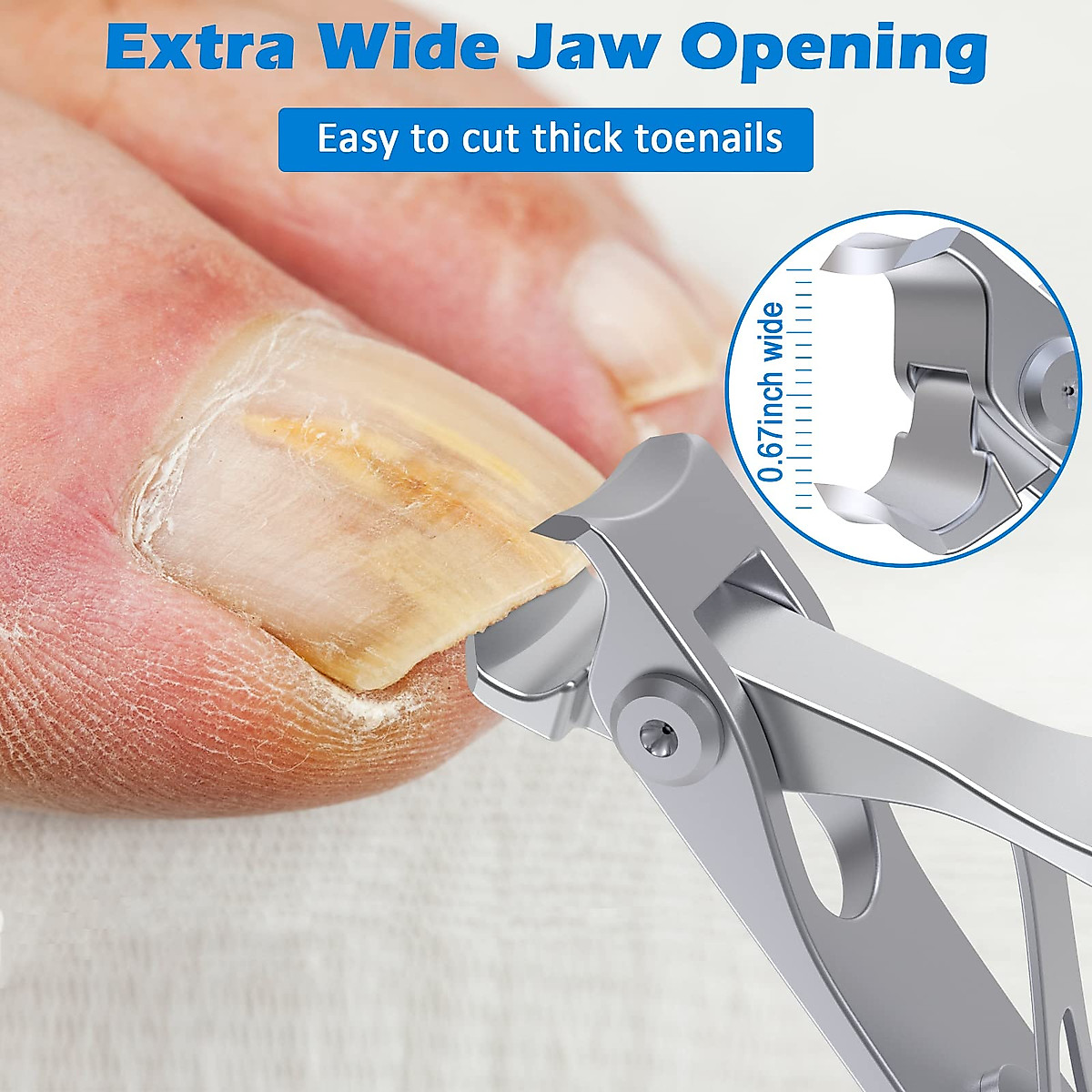 3pcs Nail Clippers Set, GLAMFIELDS Extra long Slanted Edge Fingernail Clipper Leather Case Packed Good Gift, 17mm Ultra Wide Jaw Opening Nail Cutter Toenail Clippers for Men Women Seniors Thick Nails