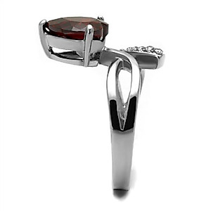 Marimor Jewelry 3.22 Carat Heart Shape Garnet Color Cubic Zirconia Stainless Steel Fashion Ring Women's Size 5