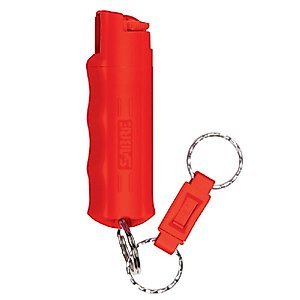 SABRE RED Pepper Spray Keychain with Quick Release for Easy Access – Max Police Strength OC Spray, Finger Grip for Accurate Aim, 10-Foot (3M) Range, 25 Bursts (5x Other Brands) – Practice Spray Option