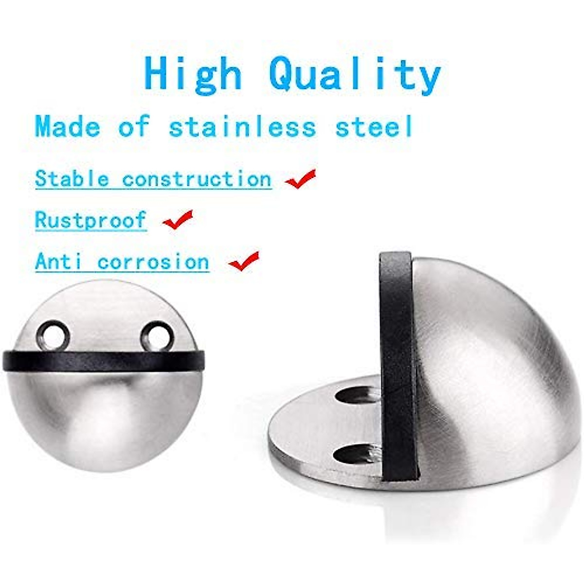 SMOOTHCLUE 2 Pack Door Stoppers, 3M Adhesive Door Holder Door Stop, Stainless Steel Door Stop for Home Hotel, Snowboard Hanger, No Need to Drill Floor Door Stop, Door Stopper Set with Rubber Bumper