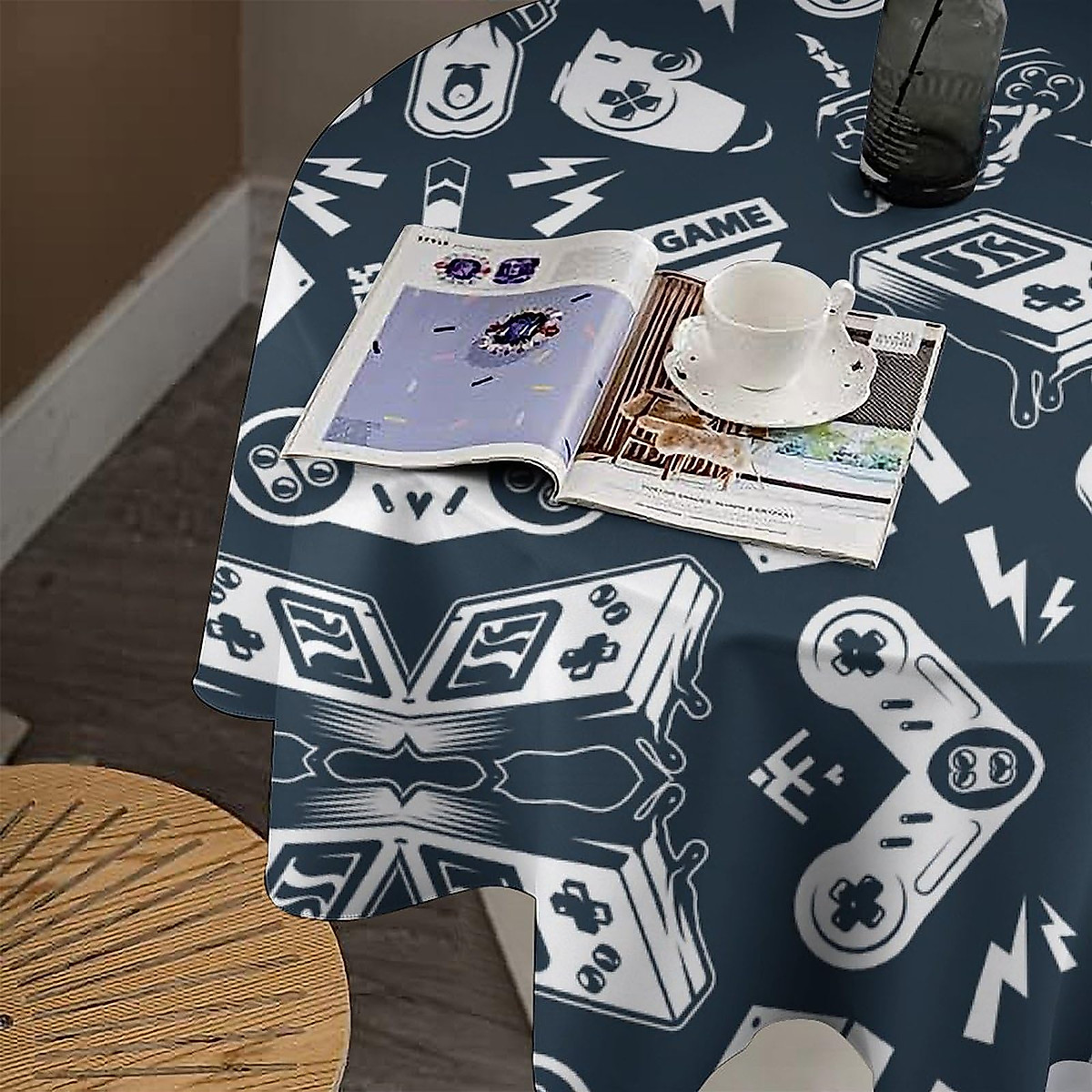 Abstract Watercolor Video Games Waterproof Washable Tablecloths Retro Gamepad Themes Video Game for Dining Table Buffet Parties and Camping 36x36in