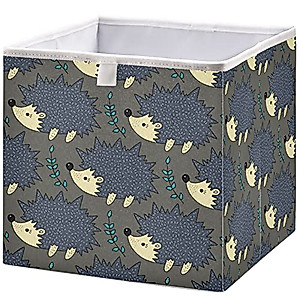 visesunny Closet Baskets Vintage Cute Hedgehog Storage Bins Fabric Baskets for Organizing Shelves Foldable Storage Cube Bins for Clothes, Toys, Baby Toiletry, Office Supply