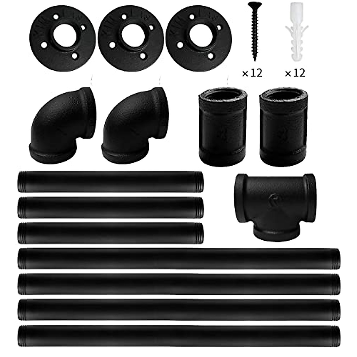 STARKOO Clothes Rack, 72in Industrial Pipe Wall Mounted Clothing Rack, Closet Garment Rack for Hanging Clothes, Heavy Duty Black Steel Iron Hanging Rod Bar for Laundry Room 3 Base