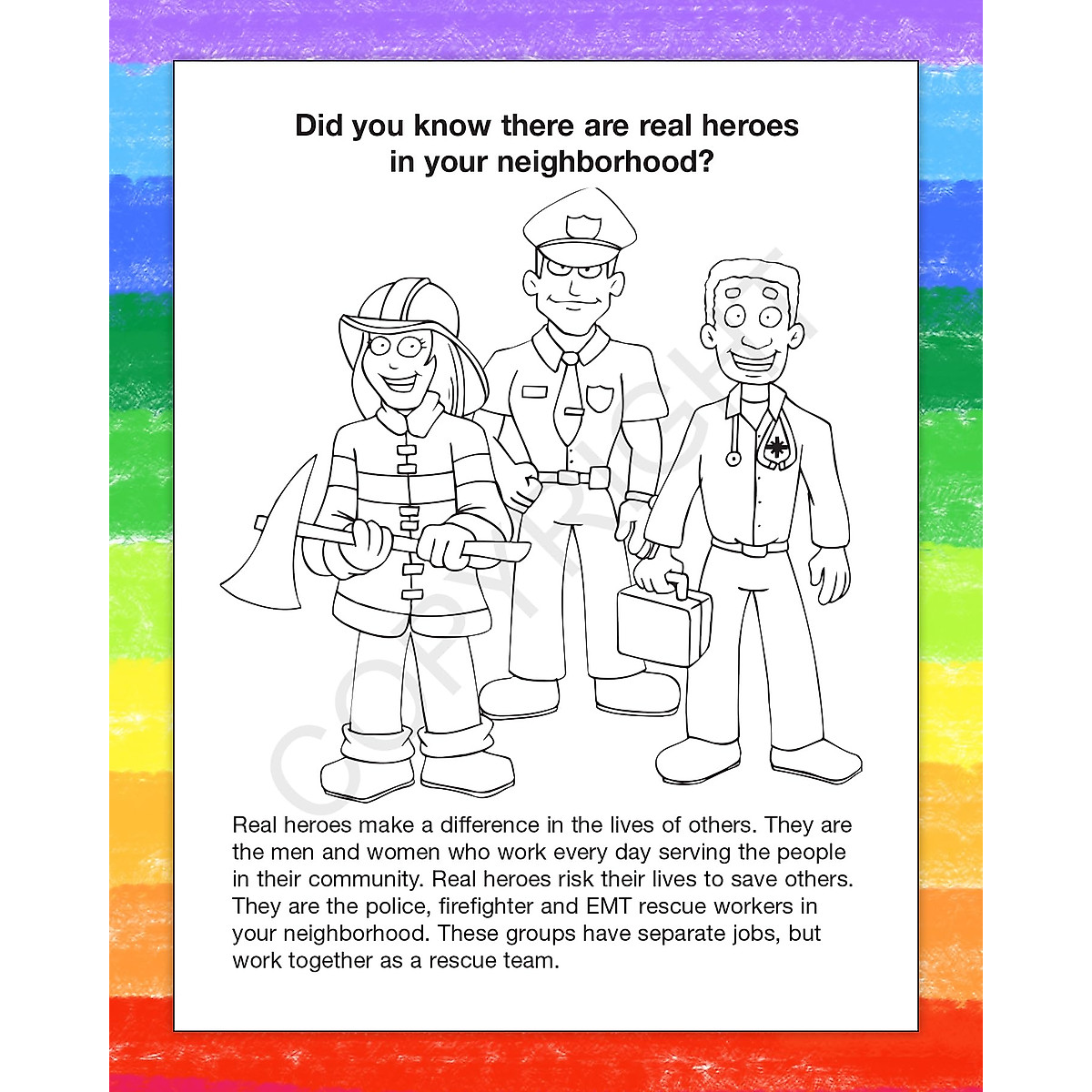 ZOCO - My Heroes - Police, Fire, EMTs - Kids Coloring Books (25 Bulk Pack, With Crayons) - Community Relations & Promotional Handout - Games, Puzzles, Activities
