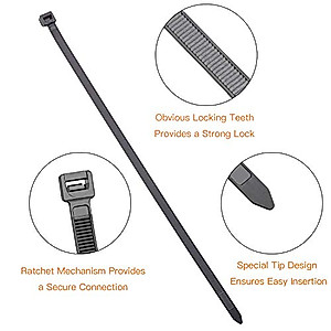 OneLeaf Cable Ties 6 Inch Heavy Duty Zip Ties with 40 Pounds Tensile Strength for Multi-Purpose Use, Self-Locking UV Resistant Nylon Tie Wraps, Indoor and Outdoor Tie Wire. 200 Pcs Black